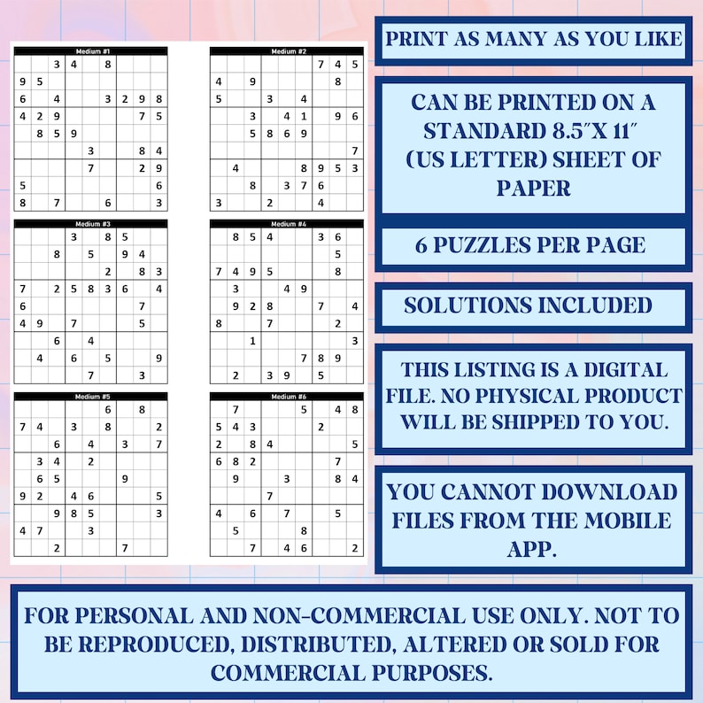 300 Sudoku Puzzles - 100 Easy - 100 Medium - 100 Hard - 6 per Page ...