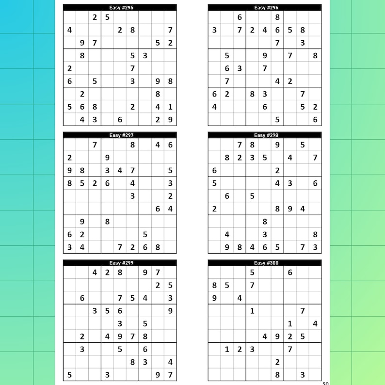 Easy Sudoku Puzzles - 300 Puzzles - 6 per Page - Solutions Included - 8 ...