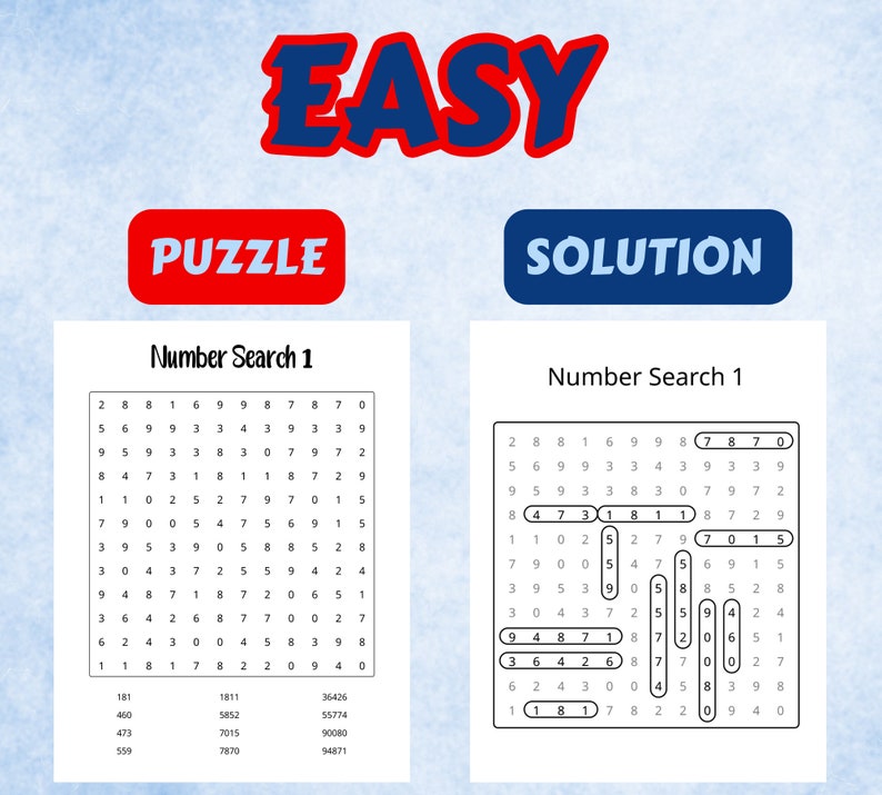 200 Number Search Puzzles for Kids and Adults - Vol 4 | Printable Pages ...