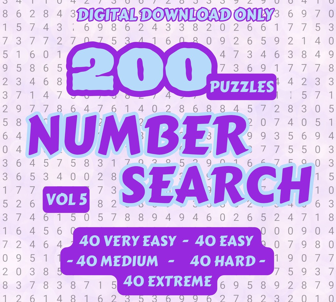200 Number Search Puzzles for Kids and Adults - Vol 5 | Printable Pages ...