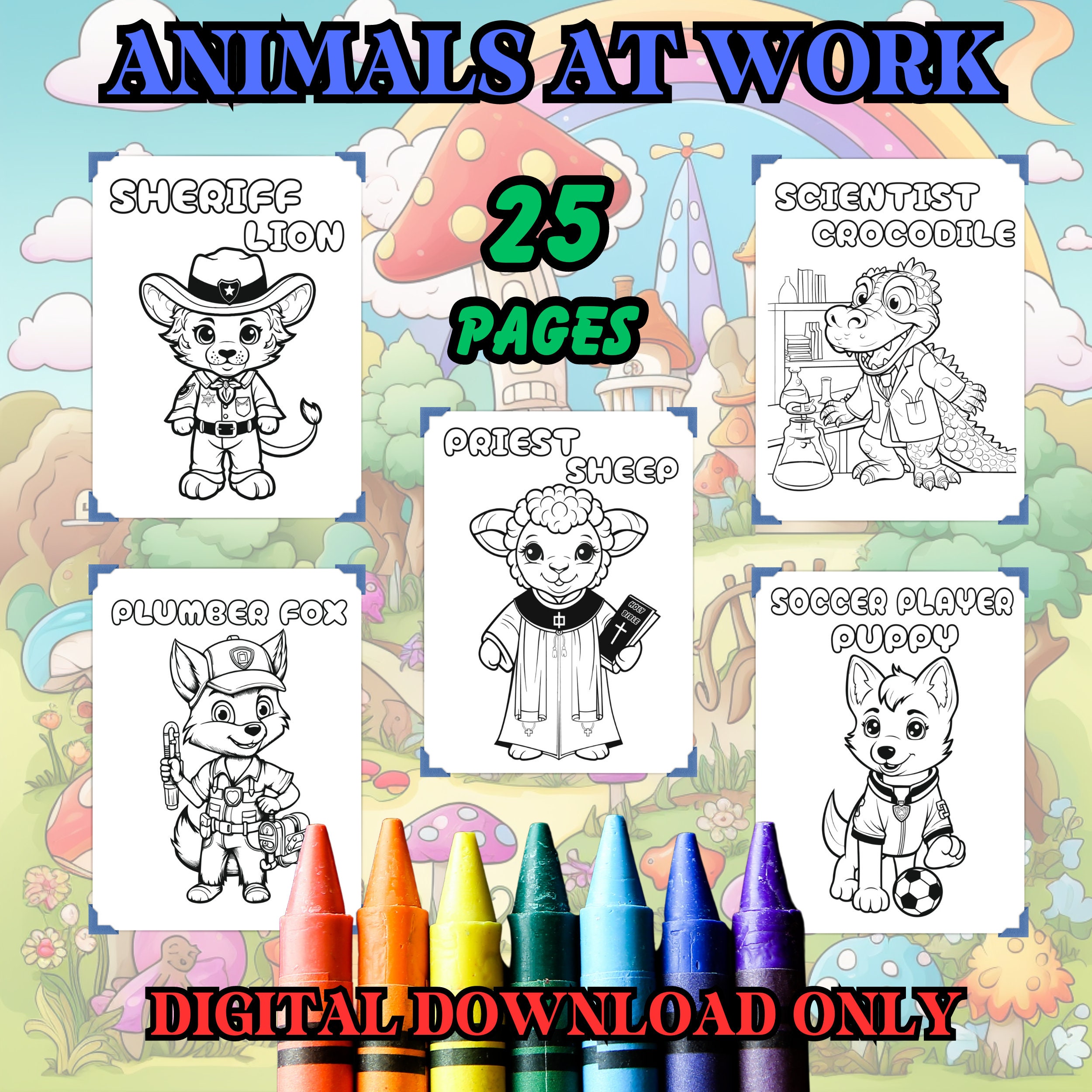 25 Animals Coloring Pages for Kids and Adults Animals at Work Kids ...