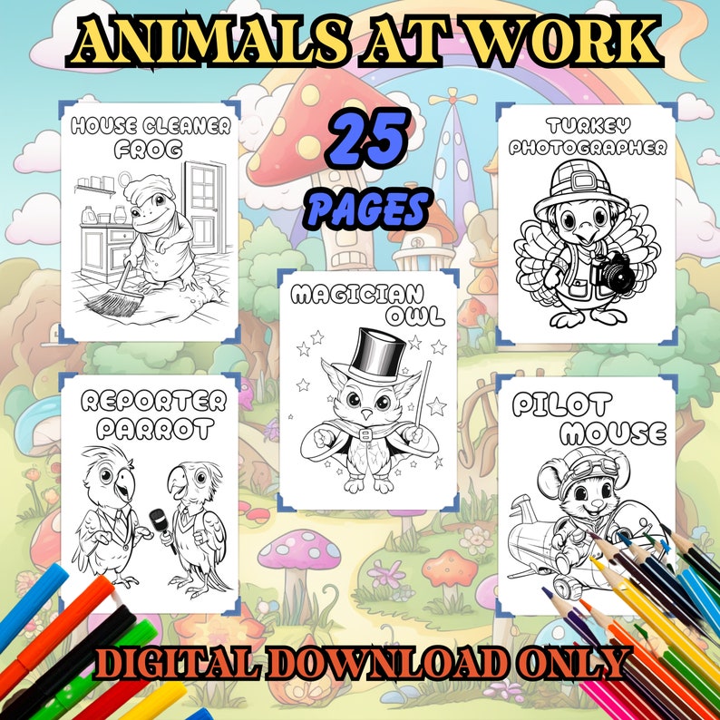 25 Animals Coloring Pages for Kids and Adults - Animals at Work | Kids ...