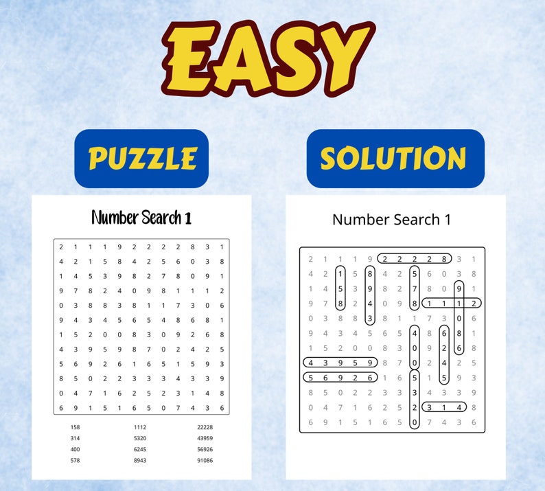 200 Number Search Puzzles for Kids and Adults - Vol 2 | Printable Pages ...