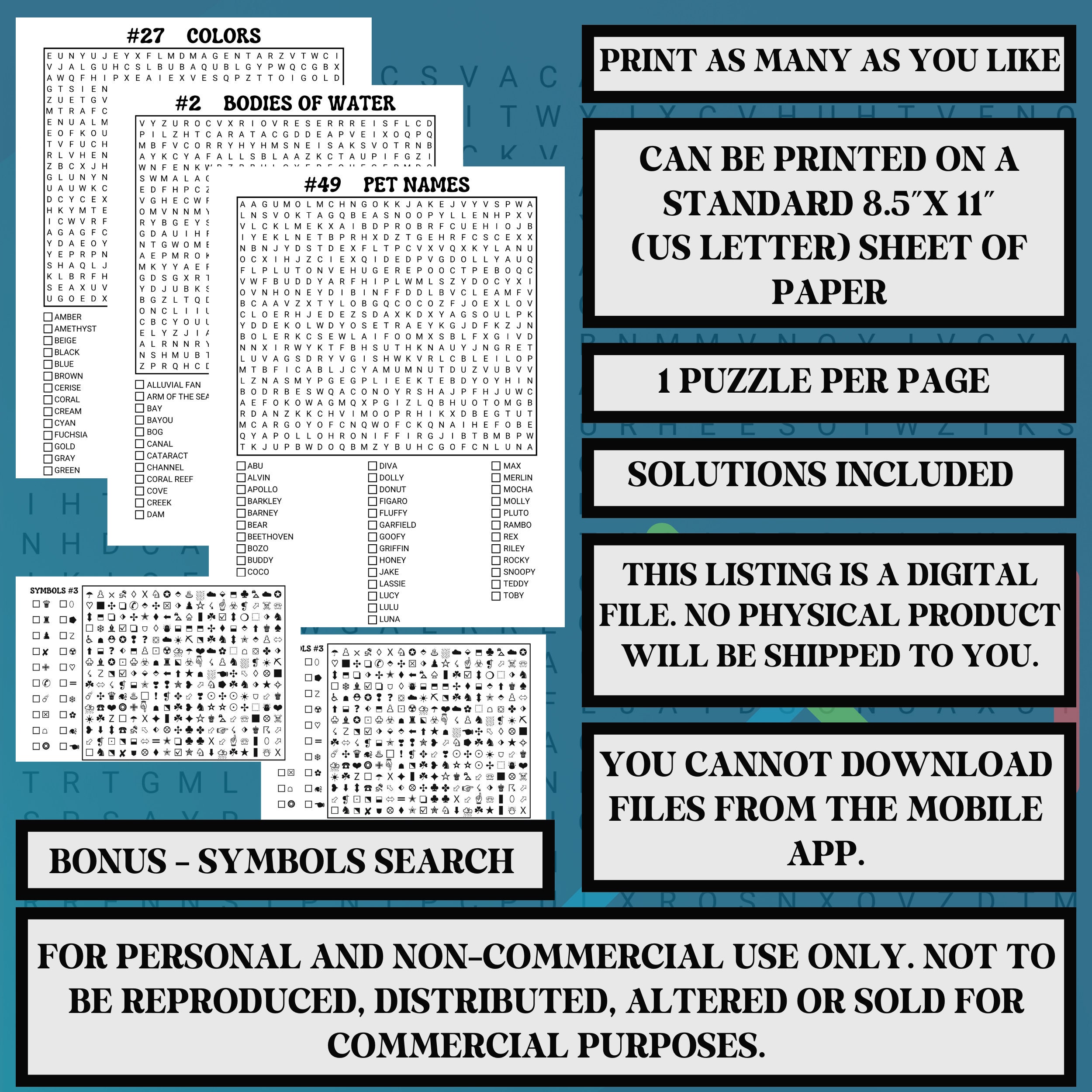 100 Themed Word Search Puzzles Bonus 100 Printable Pages for Kids and ...