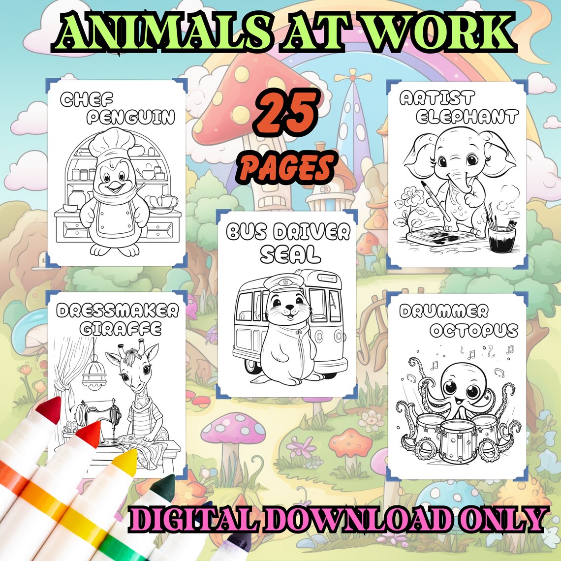 25 Animals Coloring Pages for Kids and Adults Animals at Work Kids ...