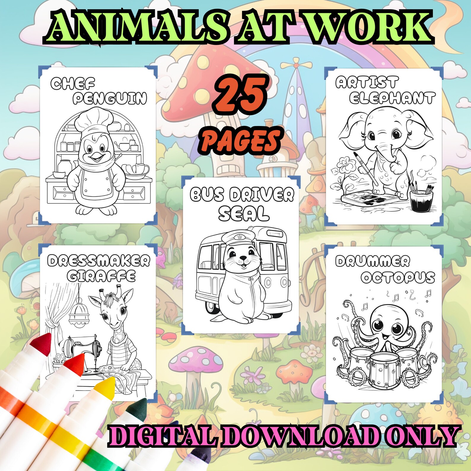 25 Animals Coloring Pages for Kids and Adults - Animals at Work | Kids ...