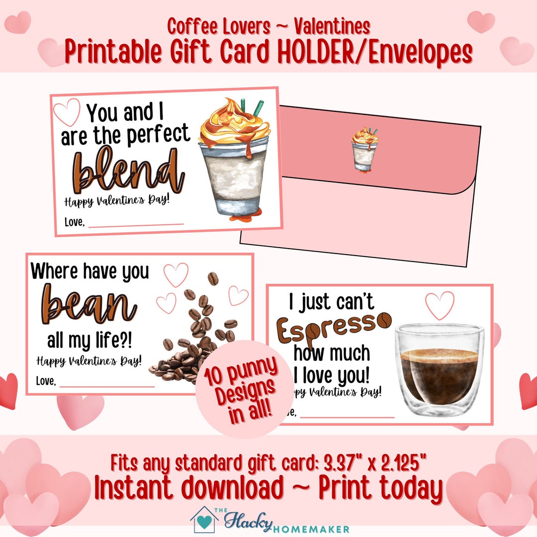 Printable Valentines Day Gift Card Holders for Coffee Lovers, Gift Card ...