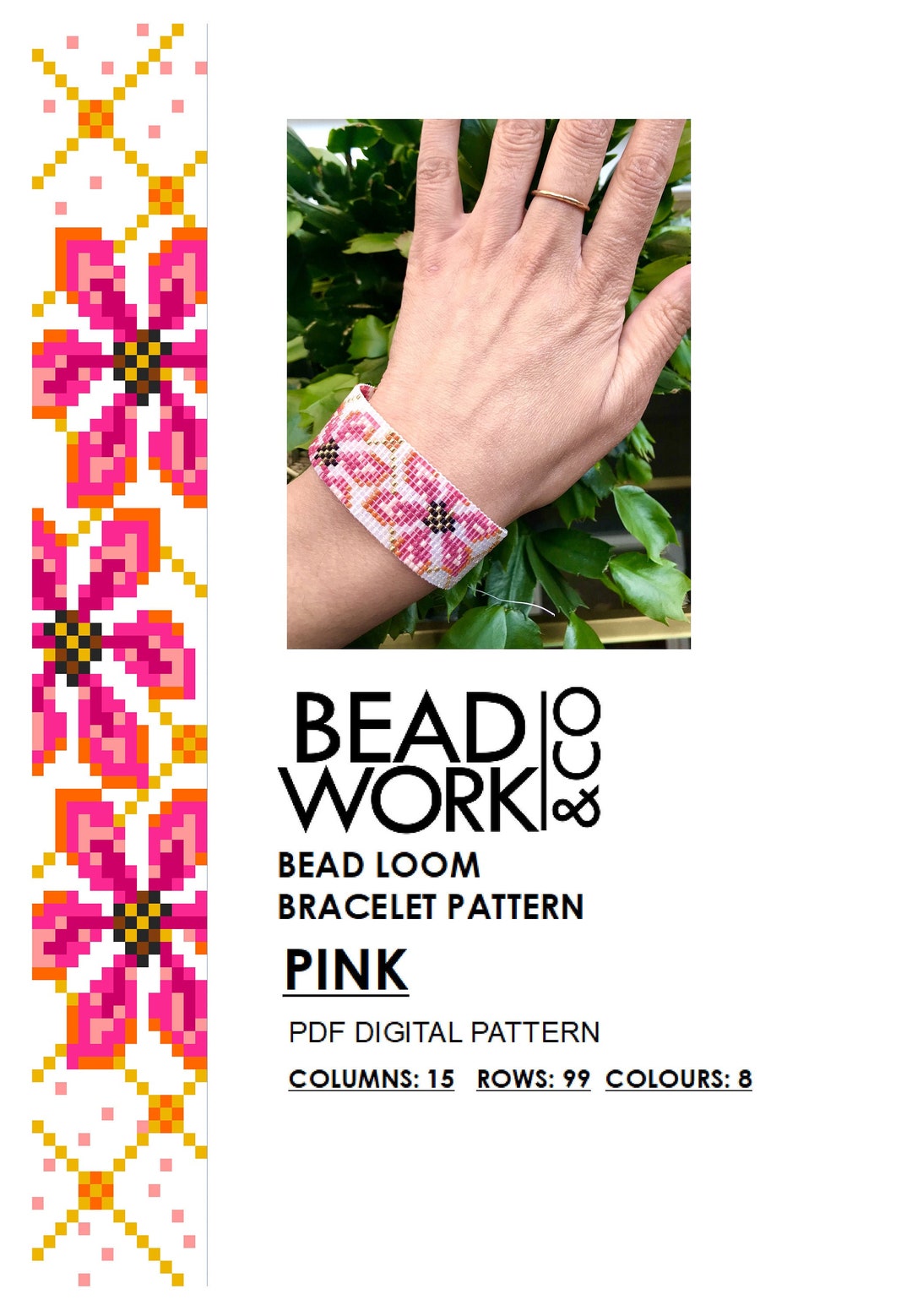 Bead Loom Pattern - PINK Design - Loom Bracelet - PDF Instant Download ...