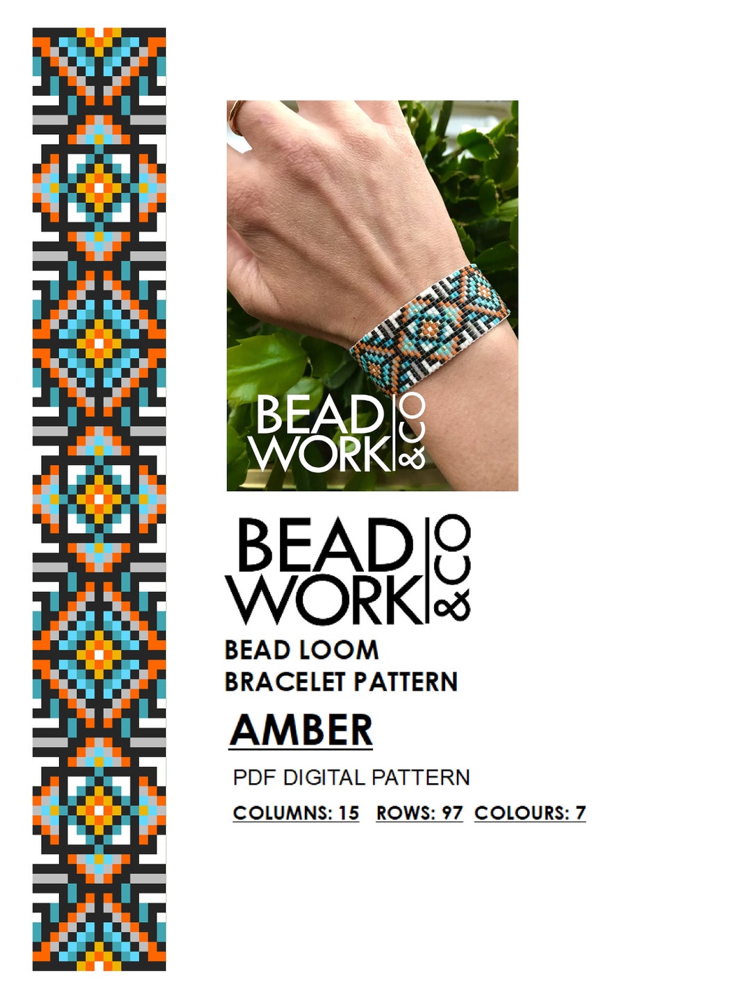 Bead Loom Pattern AMBER Design Loom Bracelet PDF Instant Download - Etsy