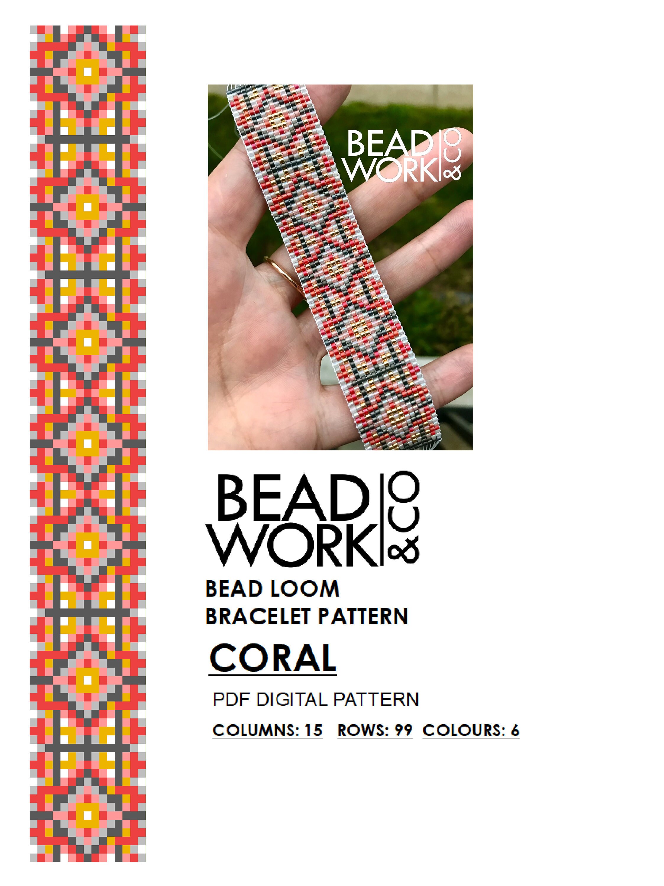 Bead Loom Pattern - CORAL Design - Loom Bracelet - PDF Instant Download ...