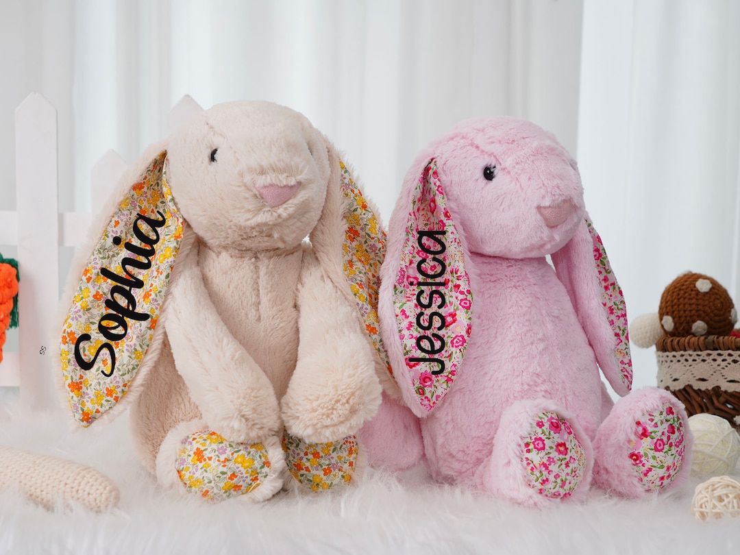 Bunny Rabbit Rabbit Plush Toy, Personalized Floral Ear Bunny Gift ...