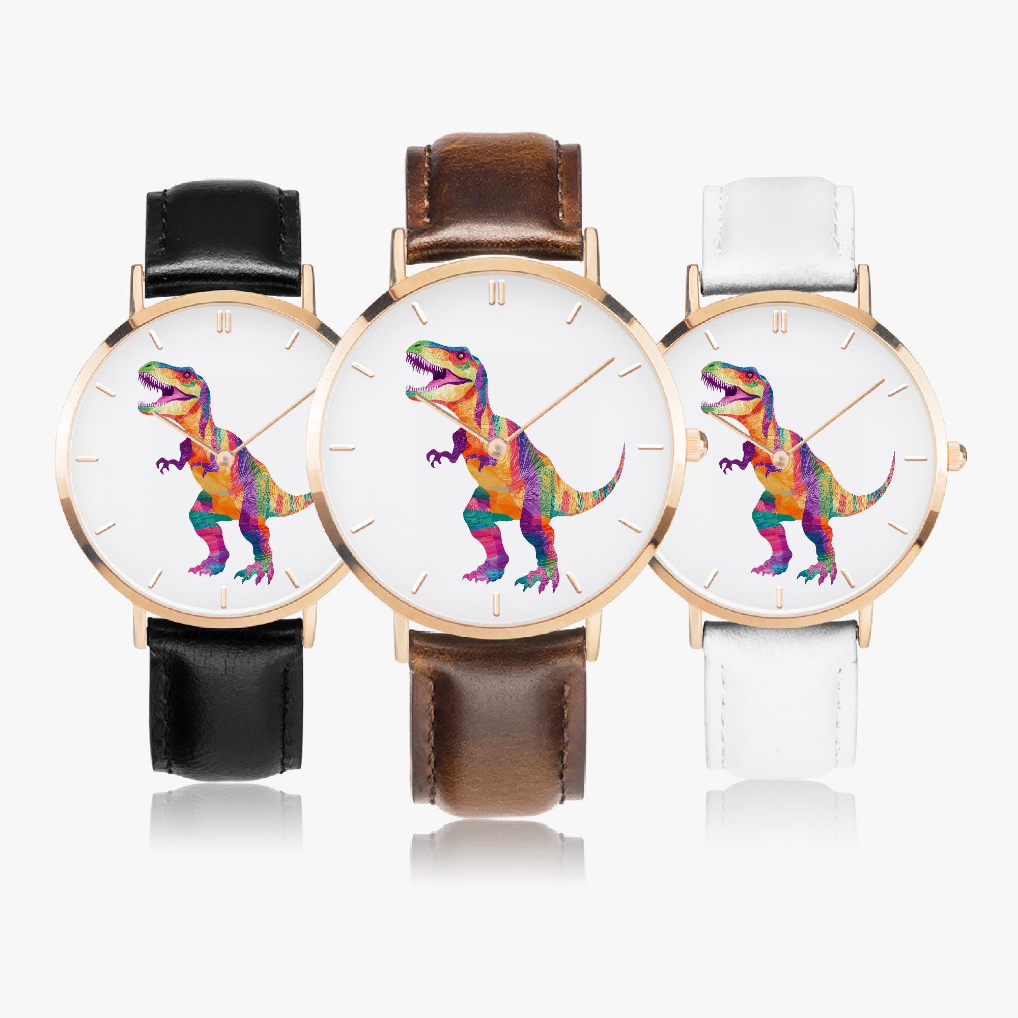 Dino in Color: T-rex Time Ultra-thin Leather Strap Quartz Watch - Etsy