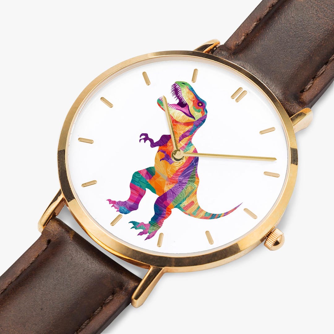 Dino in Color: T-rex Time Ultra-thin Leather Strap Quartz Watch - Etsy
