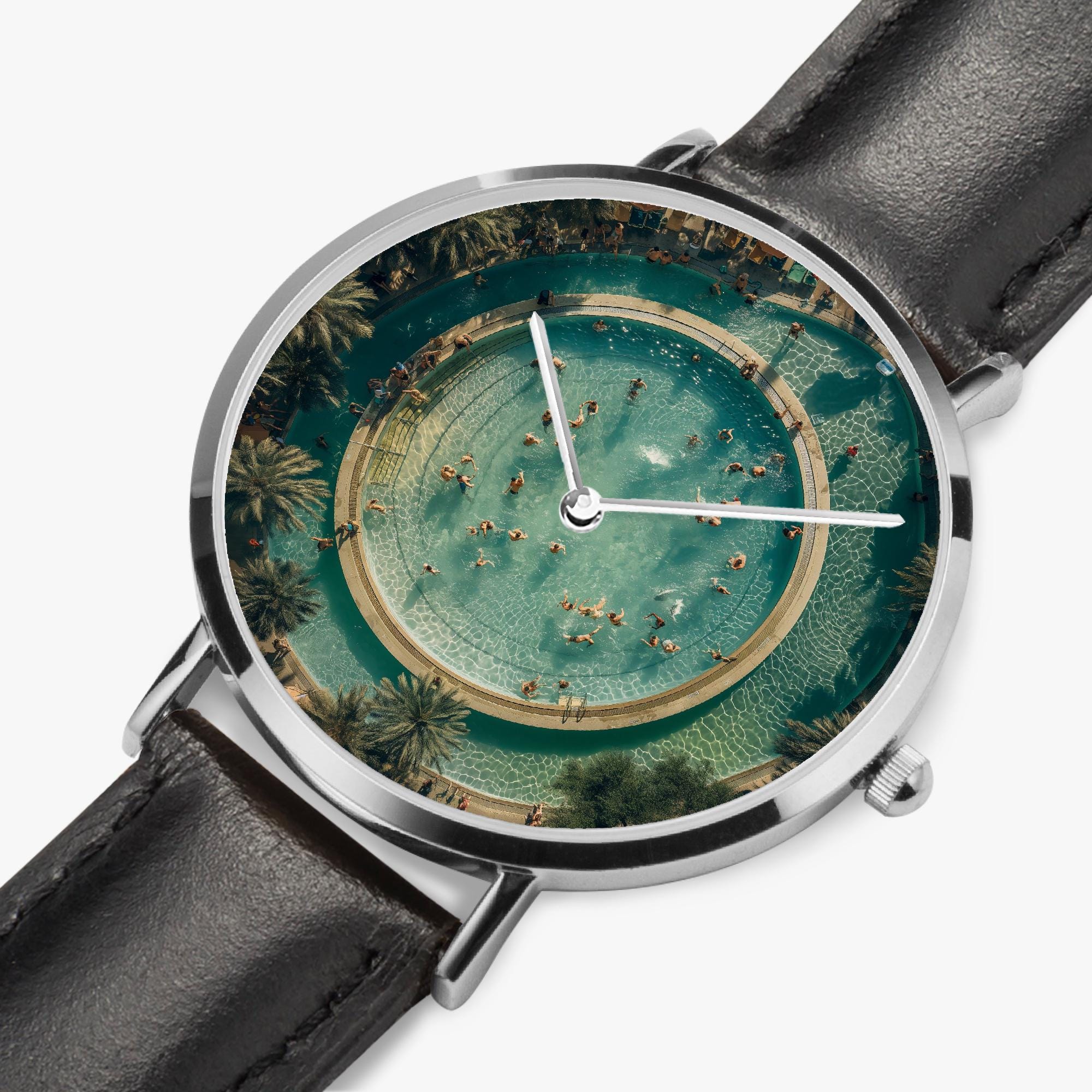Poolside Splashdown - Ultra-thin Leather Strap Quartz Watch (silver) - Etsy