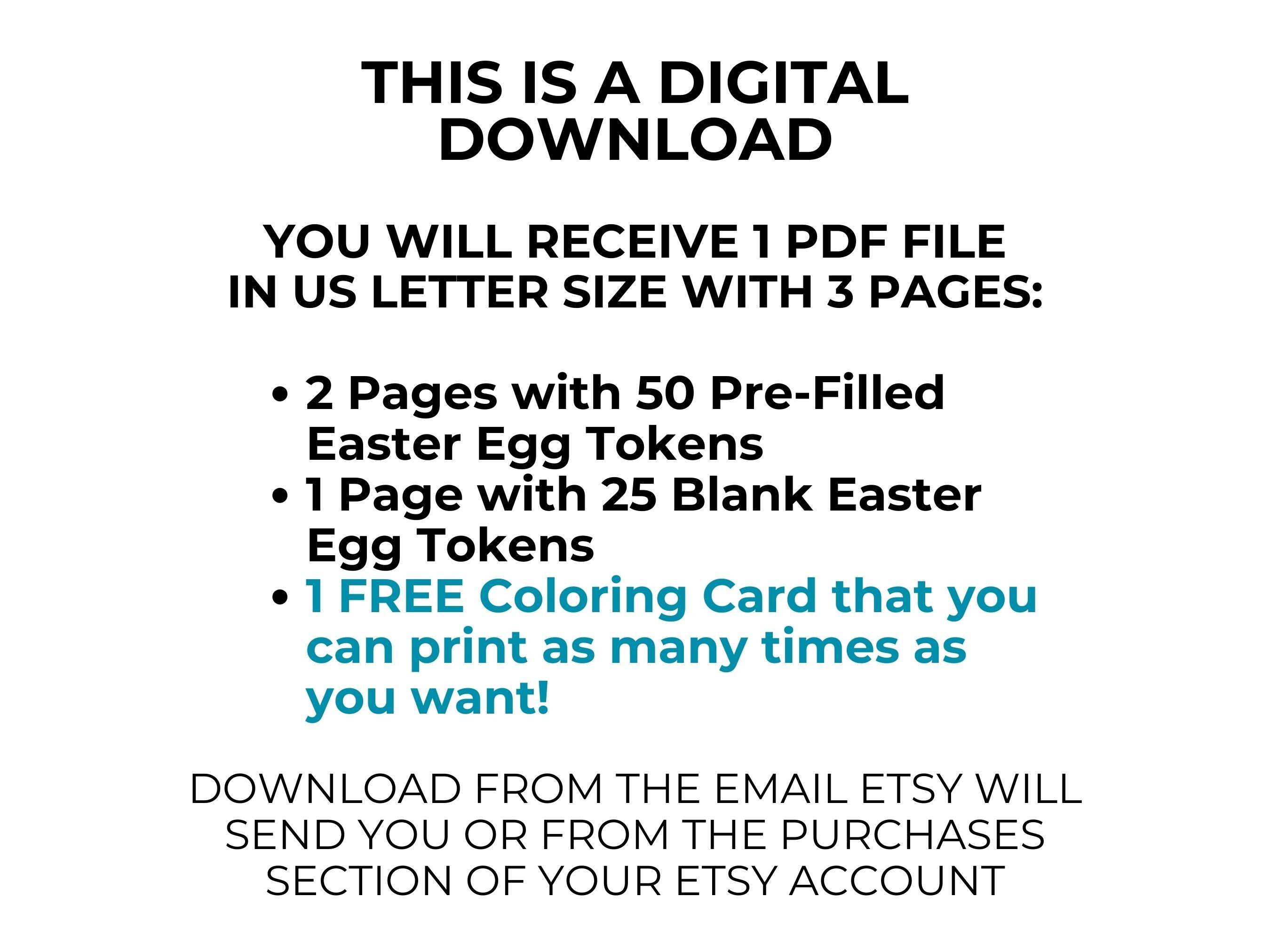 Printable Easter Eggs Tokens, Easter Egg Coupons, Easter Egg Fillers ...