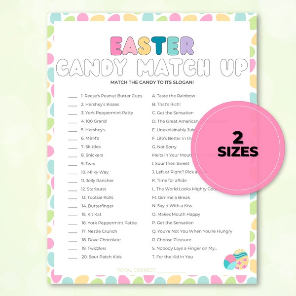 Candy Match Game With the Answer Key - Etsy