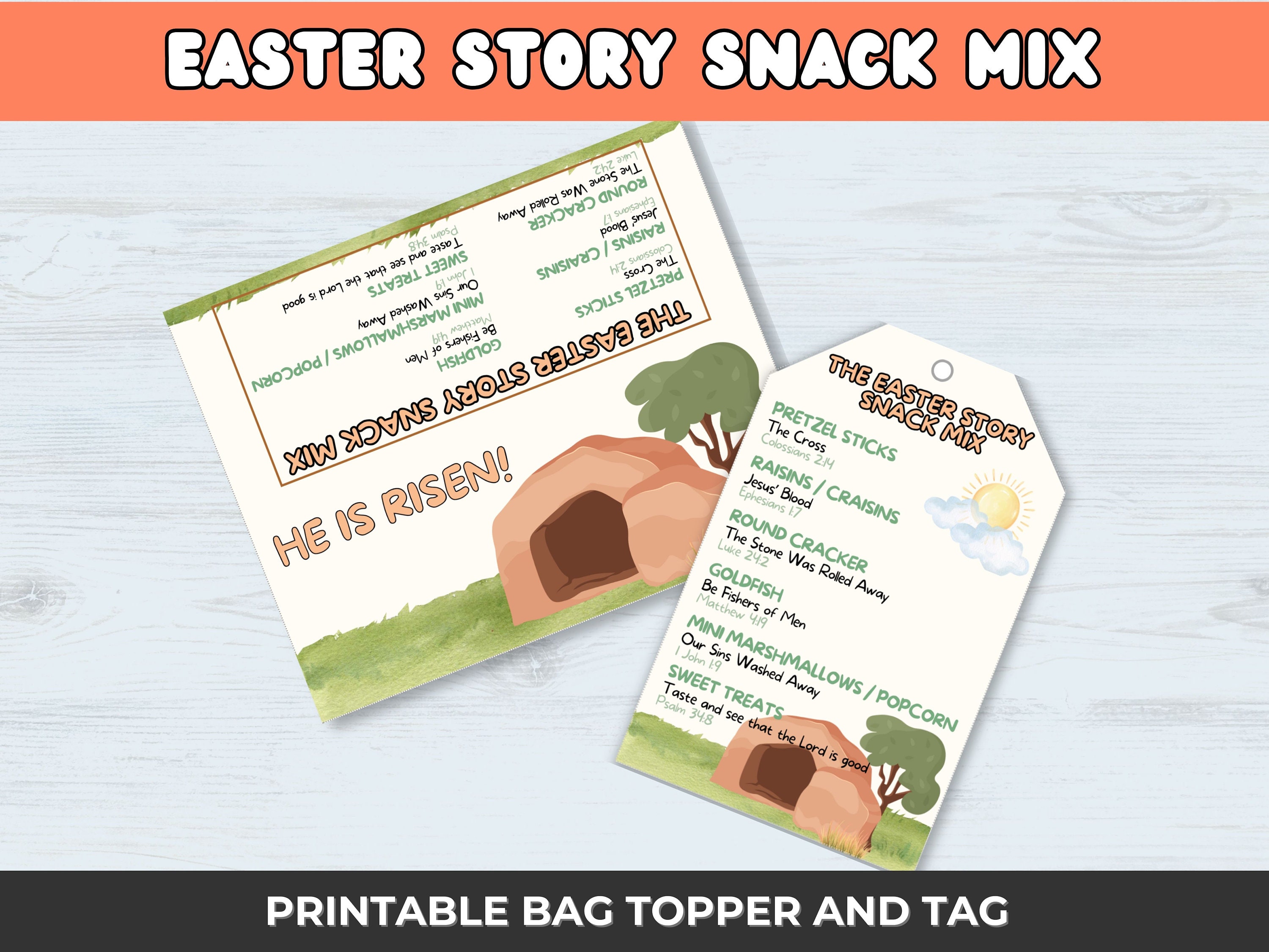 The Easter Story Snack Mix Printable Tag and Bag Topper, Resurrection ...