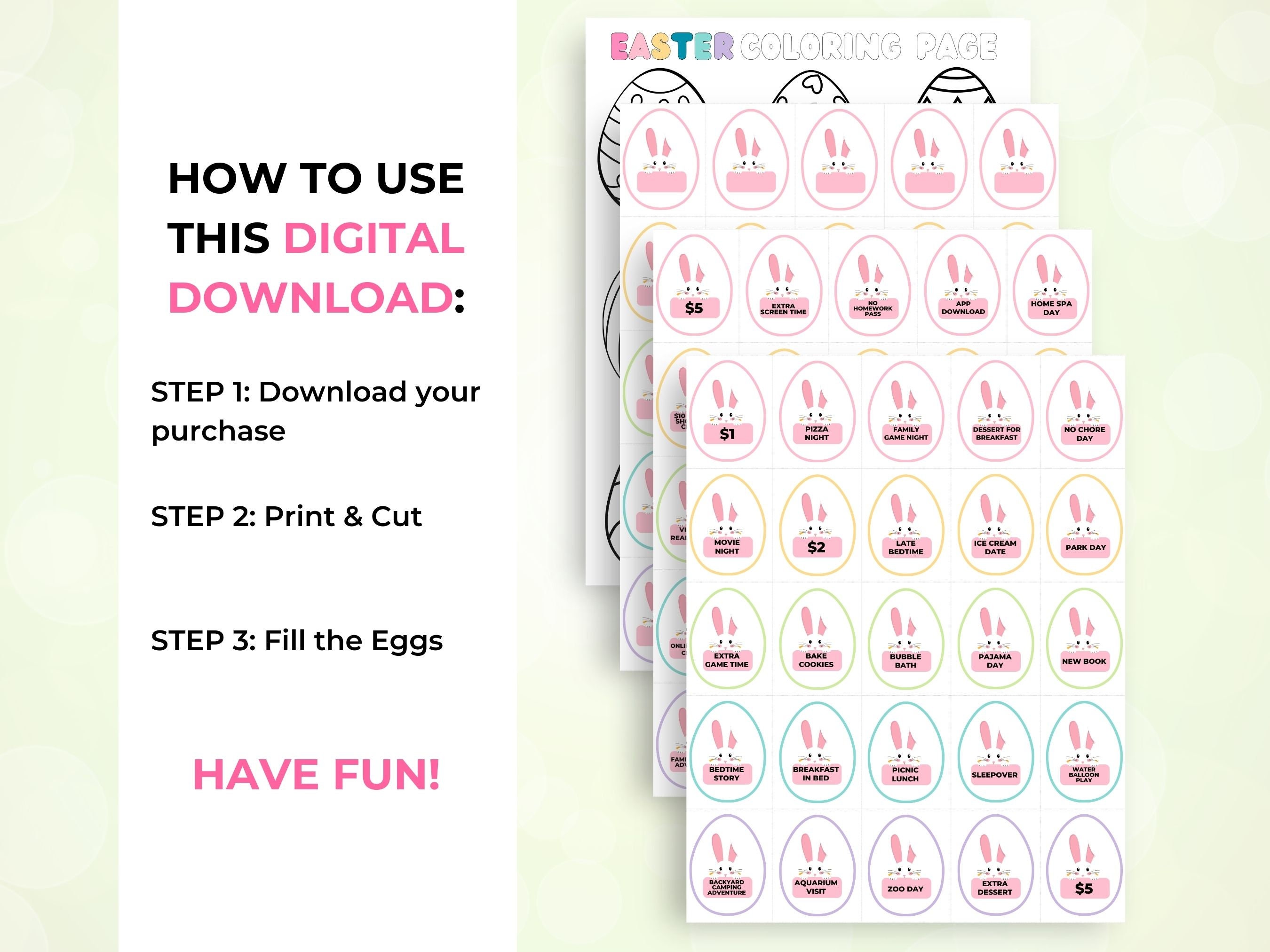 Printable Easter Eggs Tokens, Easter Egg Coupons, Easter Egg Fillers ...