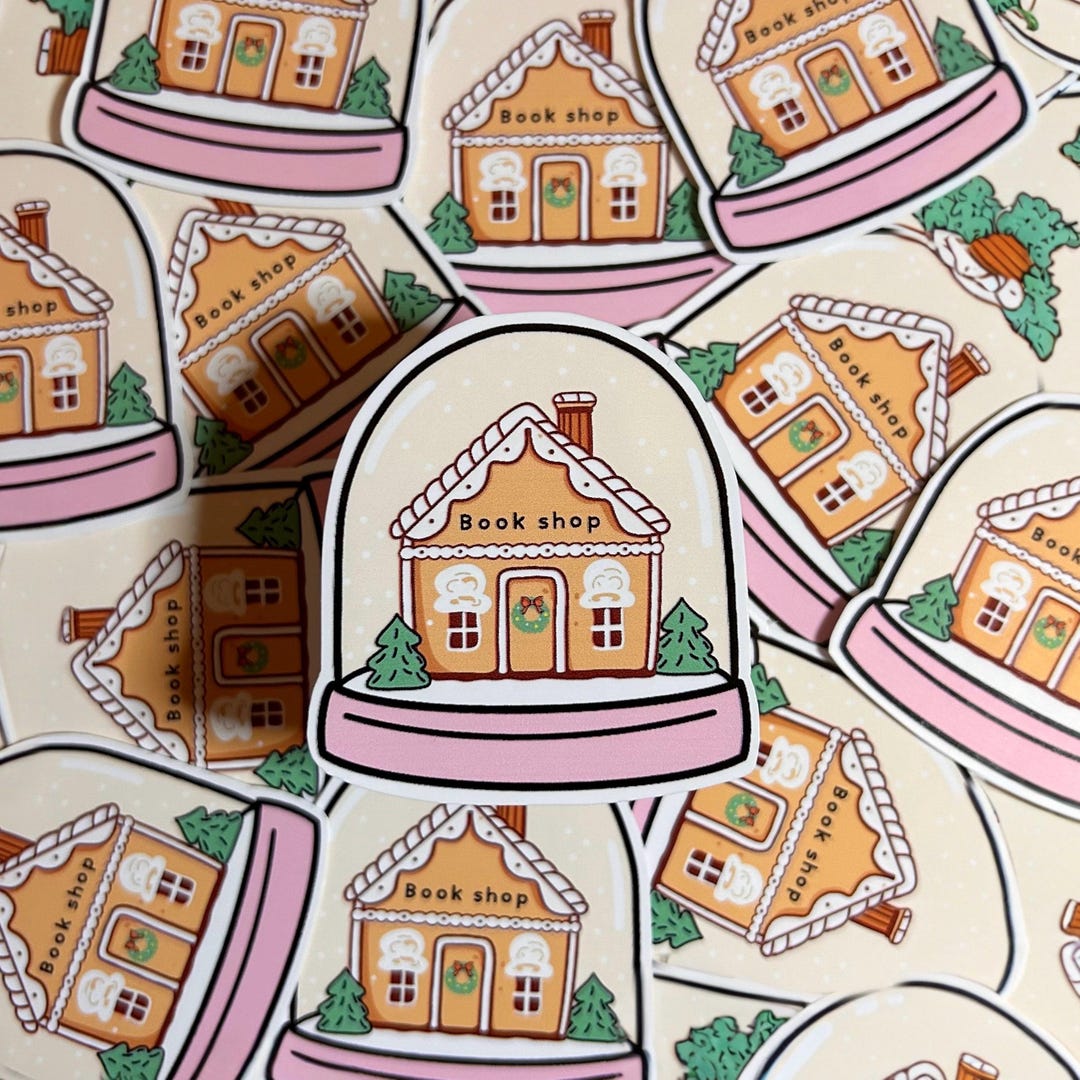 Christmas Snow Globe Gingerbread House Book Shop Vinyl Sticker - Etsy