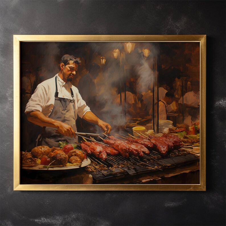 BBQ Grill Chef Canvas Painting Wall Art BBQ Meat Grill Master Fathers ...