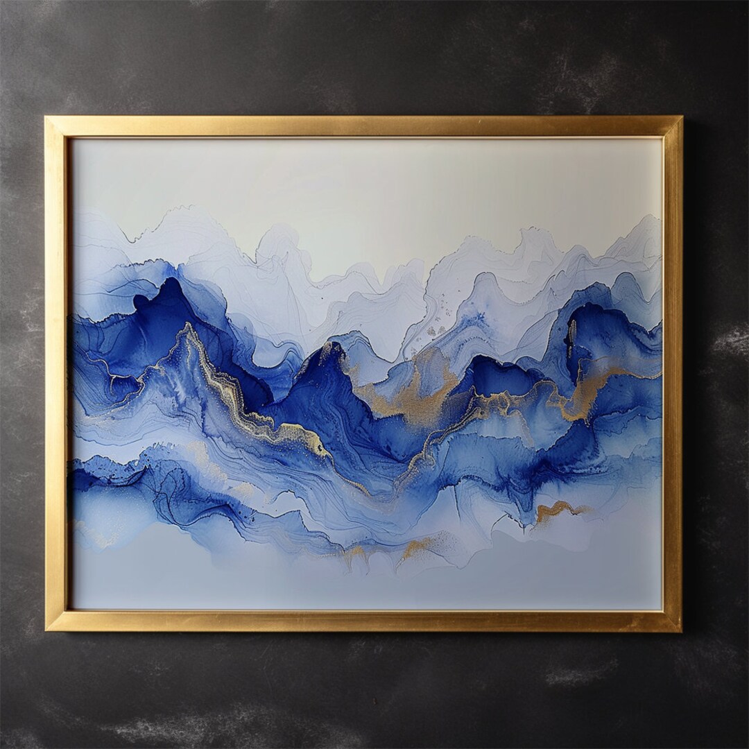 Marble Abstract Art Painting Marble Print Design Holiday Gift Idea Blue ...