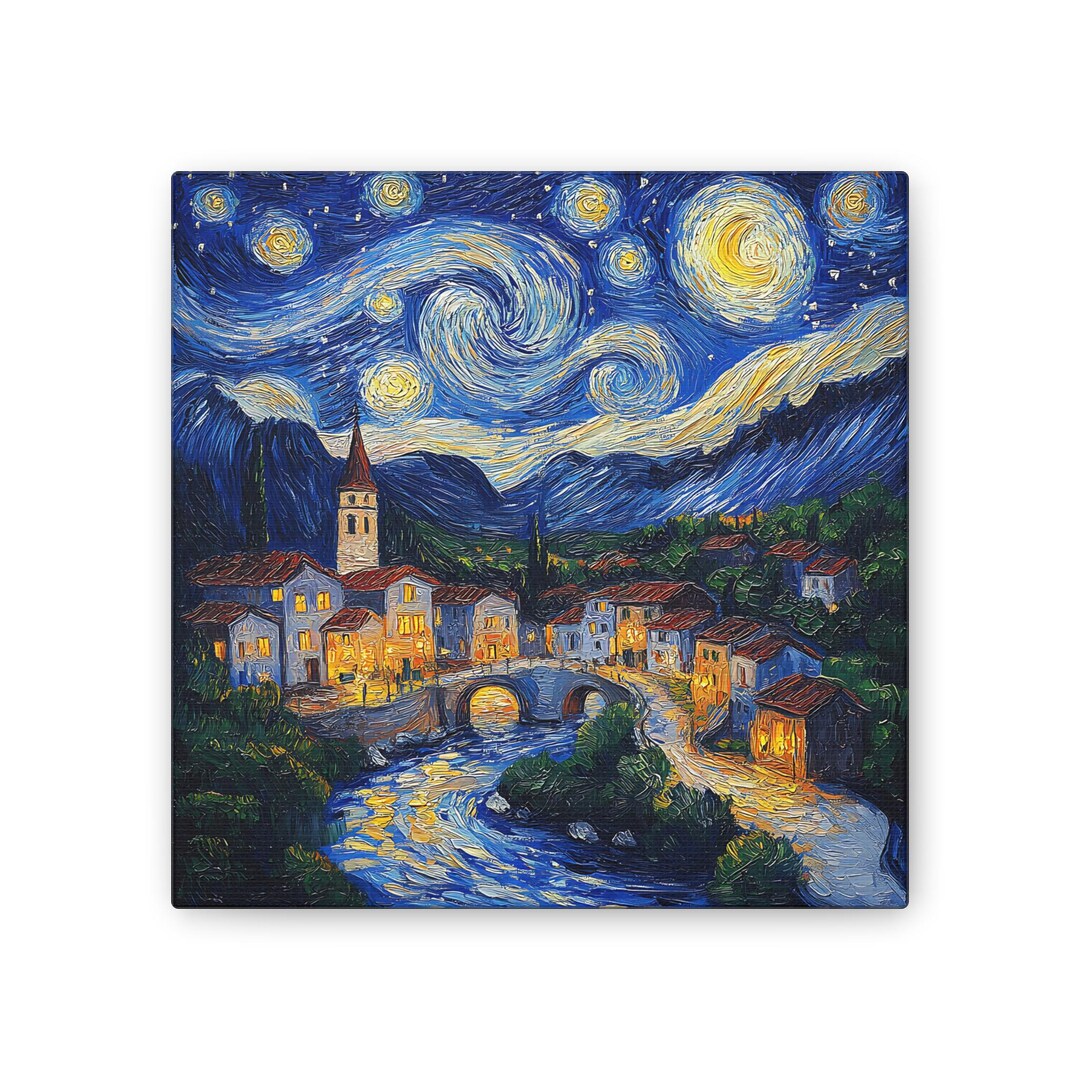 Van Gogh Starry Night Canvas Print, Moon Lit Night Art, Vintage ...