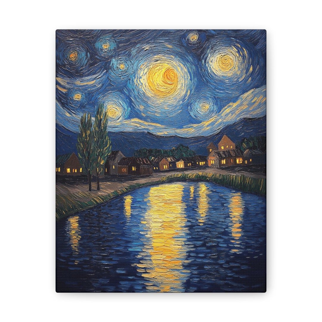 Van Gogh Starry Night Style Moon Lit Night Canvas Print Vintage ...