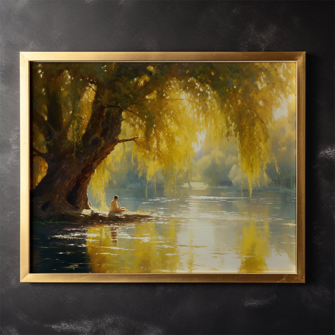 Vintage Creek Landscape Painting: Peaceful Nature Wall Art - Etsy