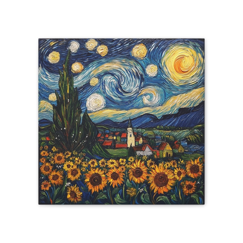Van Gogh Starry Night Style Moon Lit Night Canvas Print Vintage ...