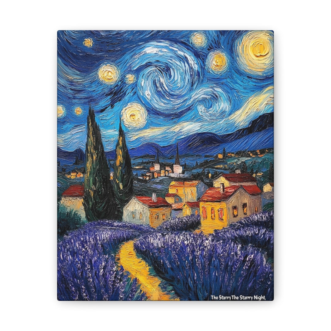 Van Gogh Starry Night Style Moon Lit Night Canvas Print Vintage ...