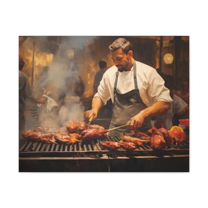 BBQ Grill Chef Canvas Painting Wall Art BBQ Meat Grill Master Fathers ...