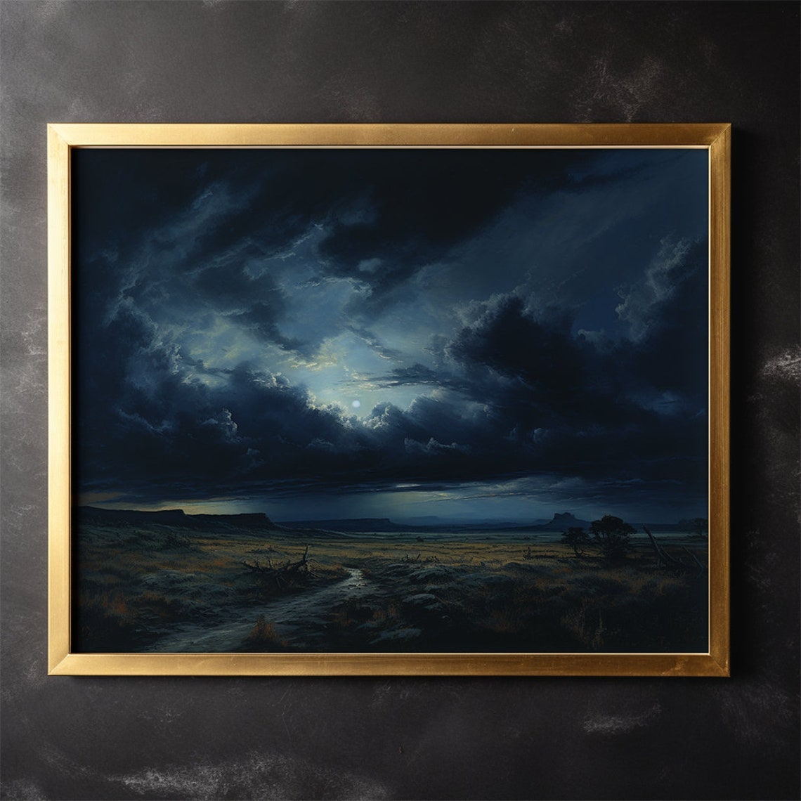 Vintage Night Sky Canvas Art: Storm Clouds Landscape Painting - Etsy