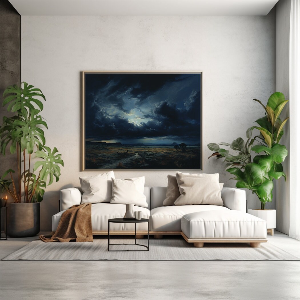 Vintage Night Sky Canvas Art: Storm Clouds Landscape Painting - Etsy