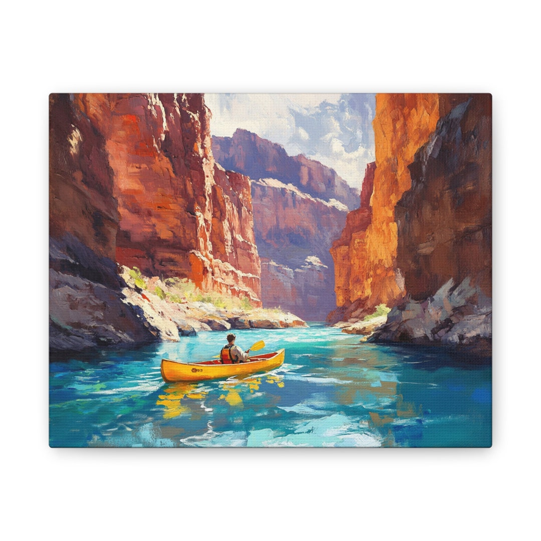 Canoe Raft Down A River Rafting Landscape Calming Hobbiest Canvas ...