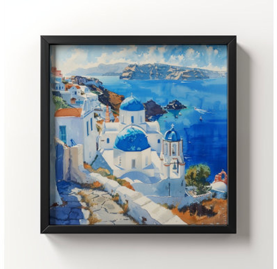 Greek Shoreline Canvas Painting: Mediterranean Coastal Art - Etsy