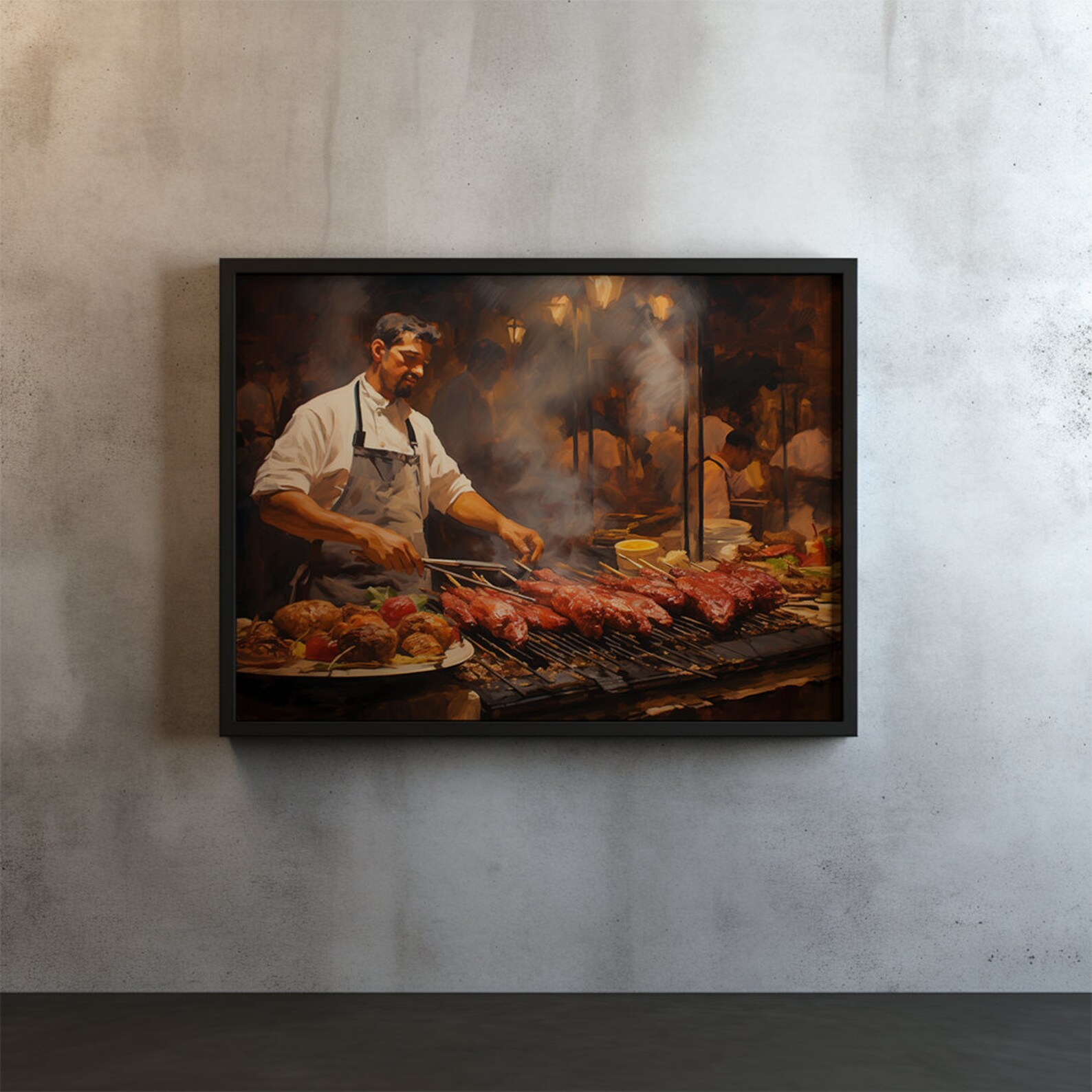 BBQ Grill Chef Canvas Painting Wall Art BBQ Meat Grill Master Fathers ...