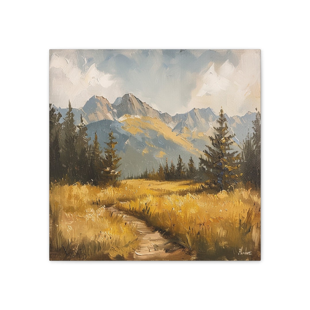 Landscape Wall Art - Nature Painting of Mountain Range & Grasslands ...