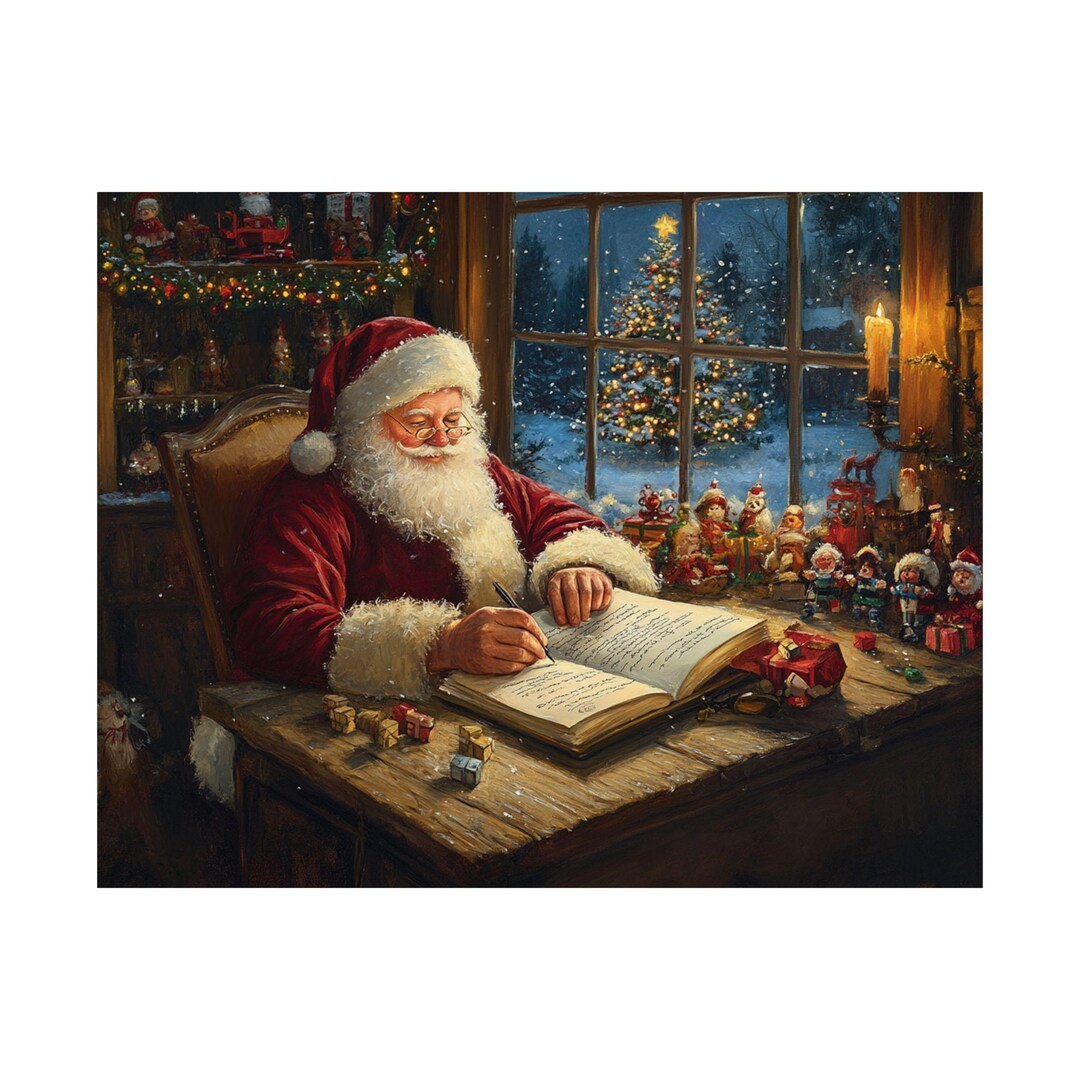 Satin Poster, Santa Claus Reading Nice and Naughty List Christmas Home ...
