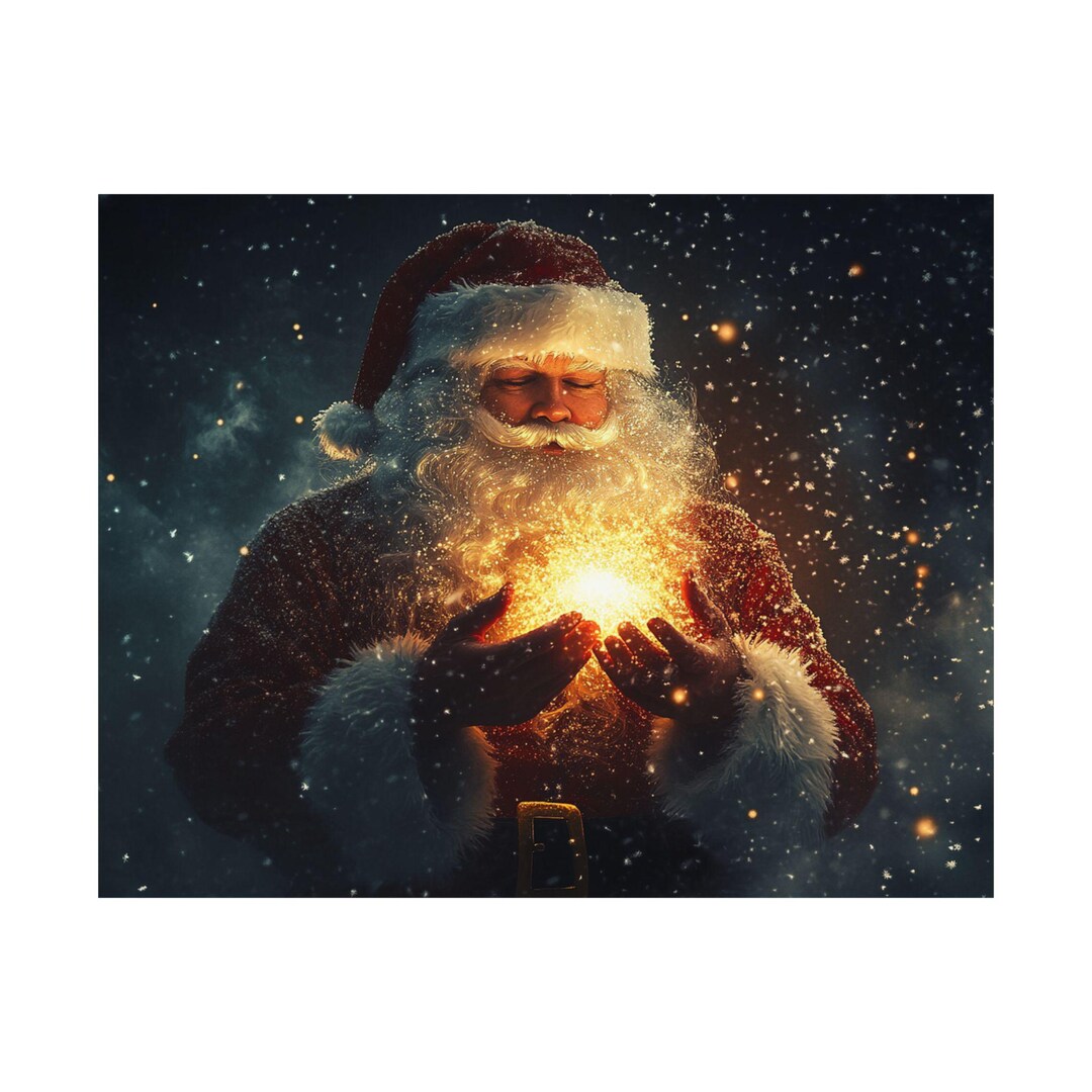 Satin Poster, Santa Claus Christmas Home Decor Glowing Light Winter Art ...