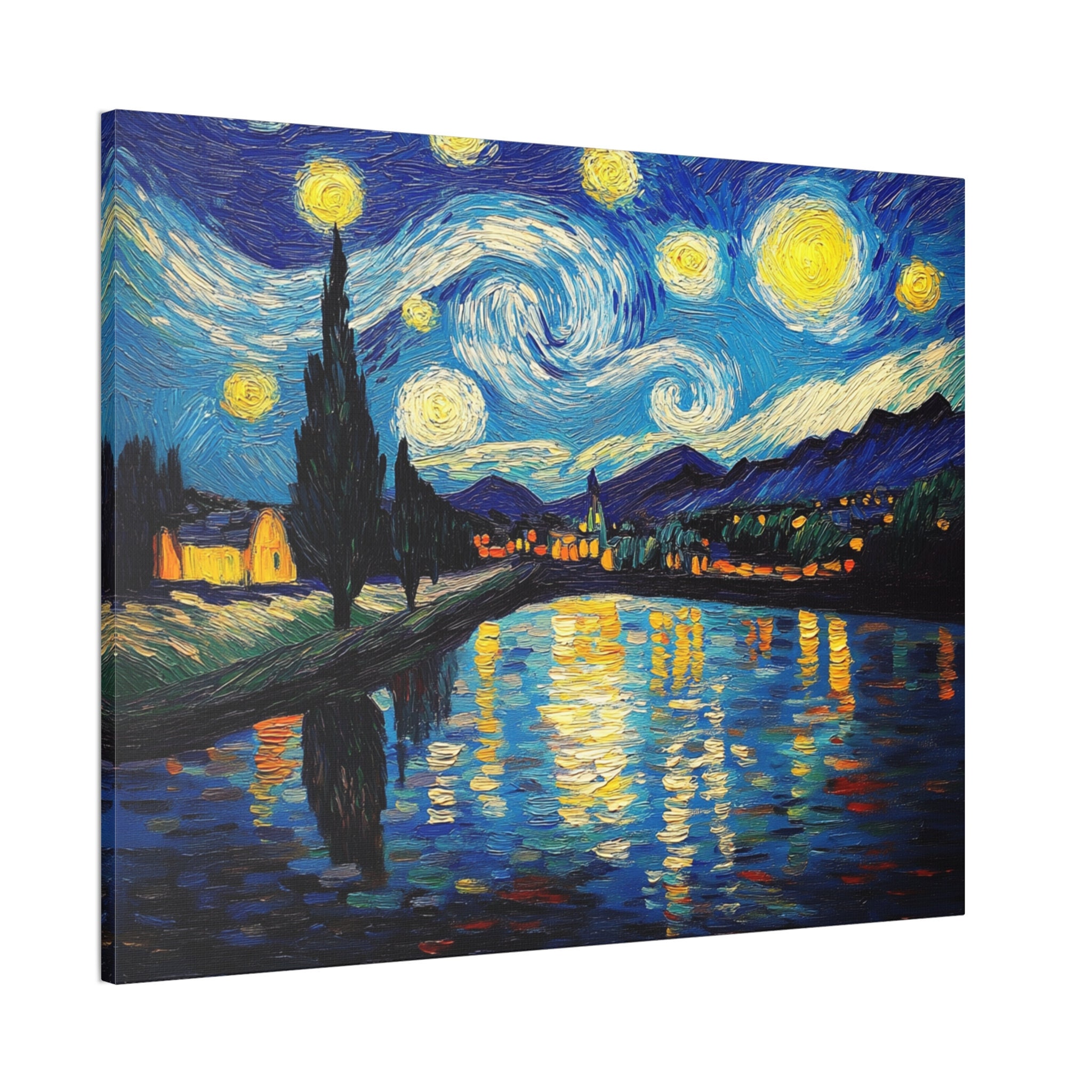 Van Gogh Starry Night Style Moon Lit Night Canvas Print Vintage ...