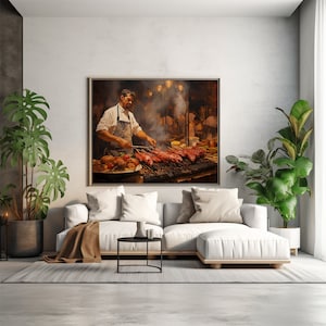 BBQ Grill Chef Canvas Painting Wall Art BBQ Meat Grill Master Fathers ...