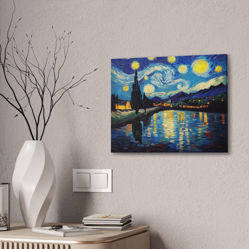 Van Gogh Starry Night Style Moon Lit Night Canvas Print Vintage ...