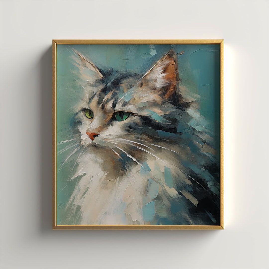 Abstract Cat Portrait: Animal Canvas Wall Art - Etsy