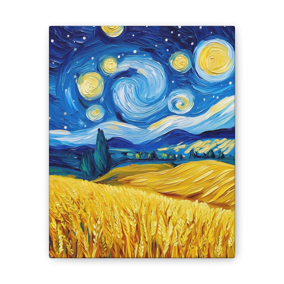 Van Gogh Starry Night Moon Lit Night Canvas Print Vintage Landscape Art ...