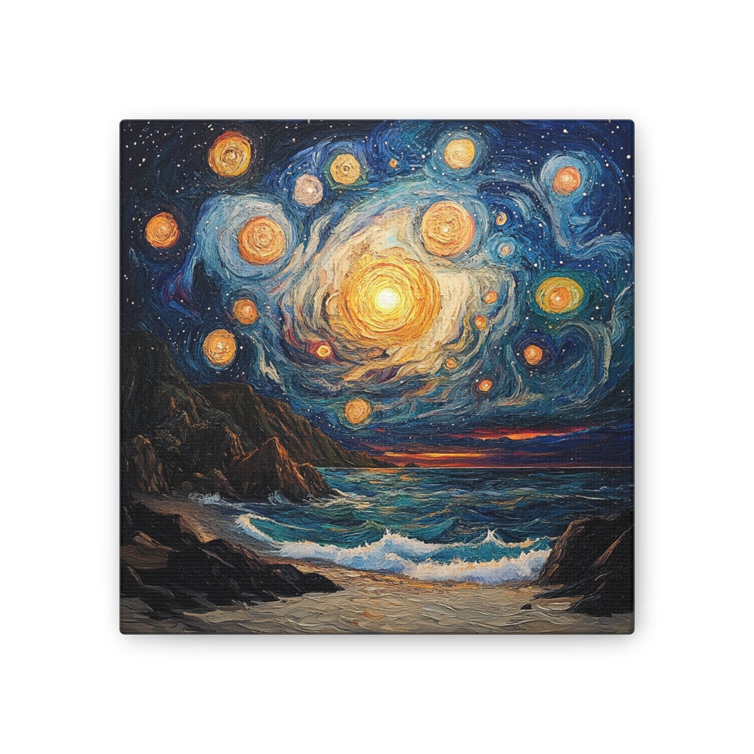 Van Gogh Starry Night Style Moon Lit Night Canvas Print Vintage ...