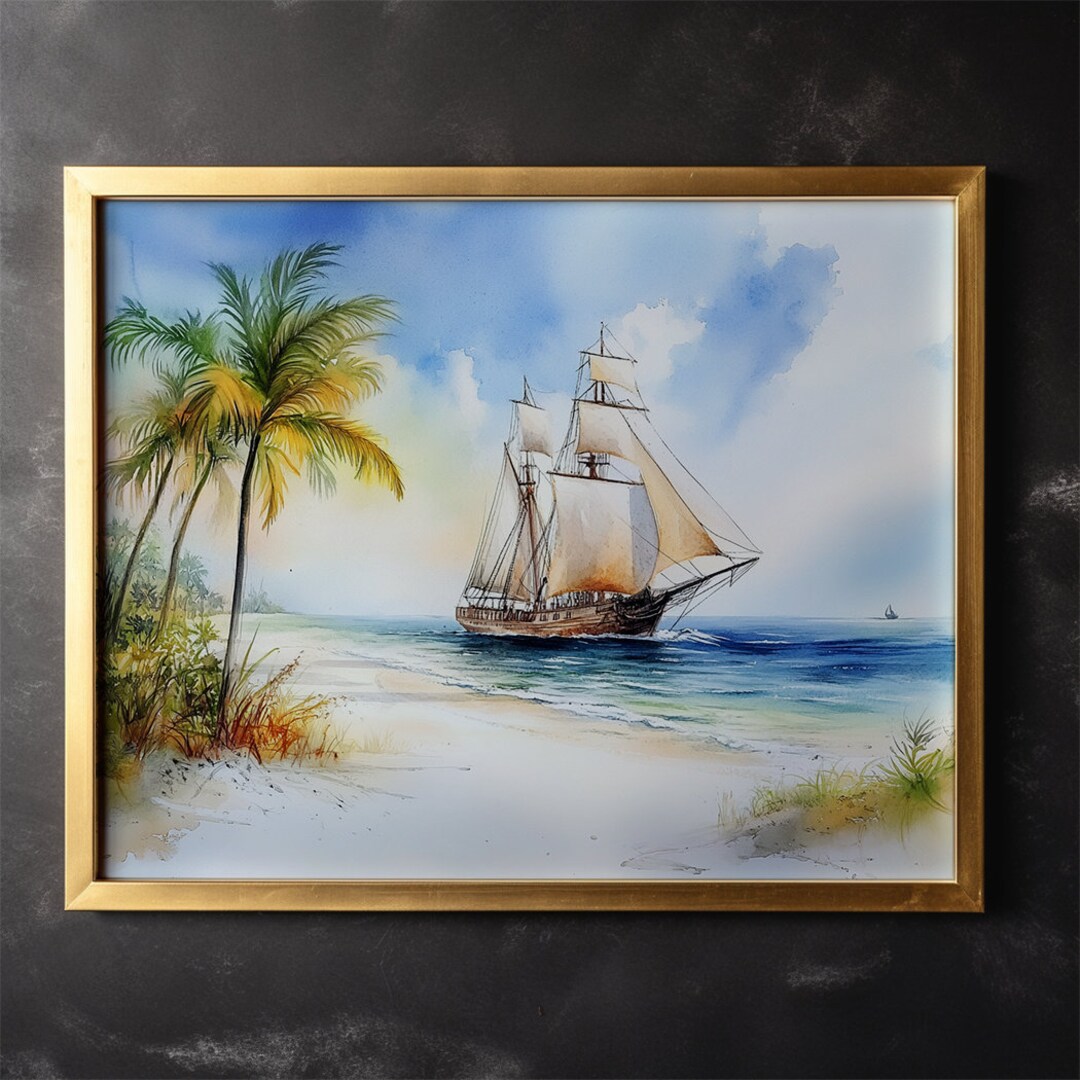 Sail Boat Canvas Painting Beach Landscape Watercolor Beach House Wall ...