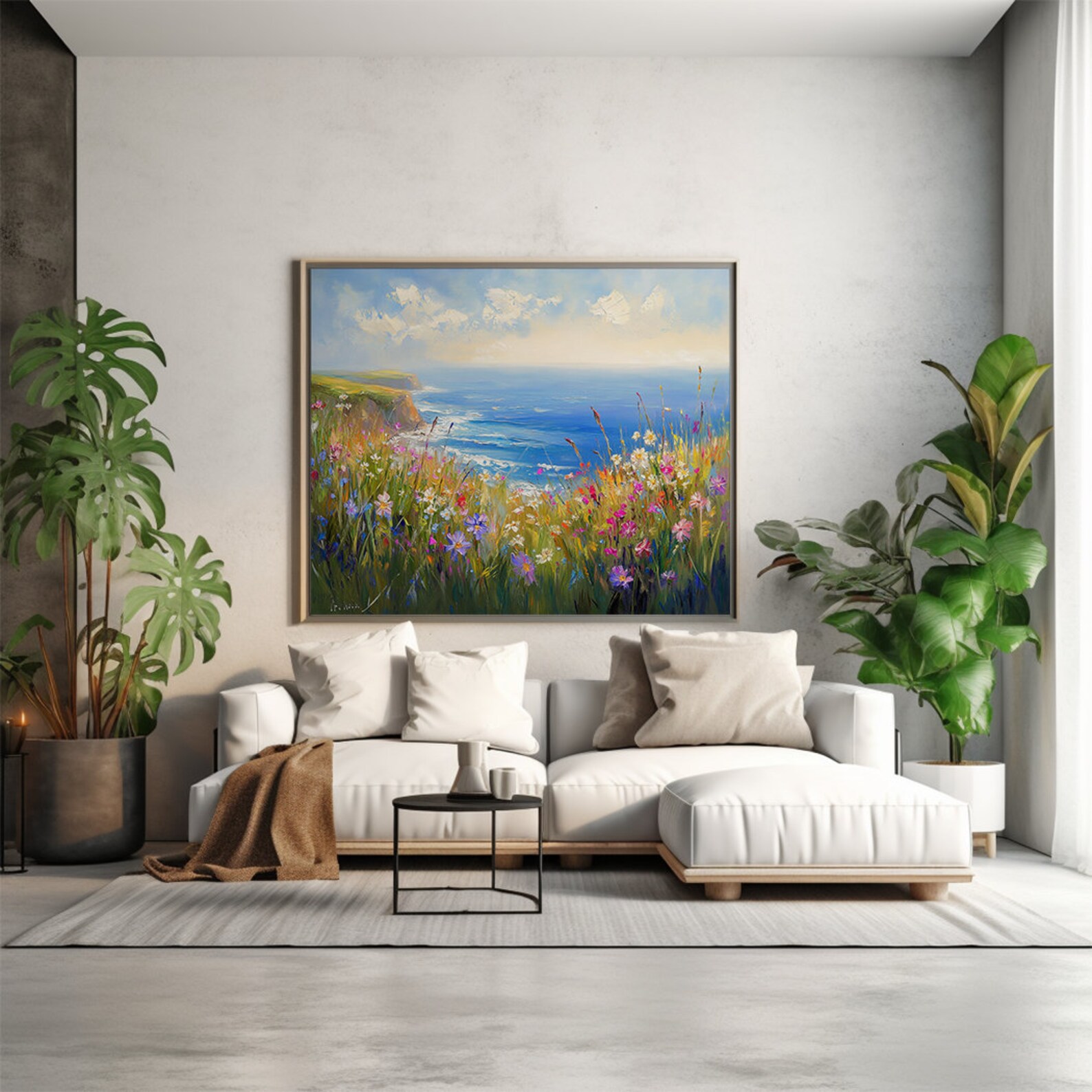 Coastal Flower Canvas Painting: Colorful Seascape Wall Art - Etsy