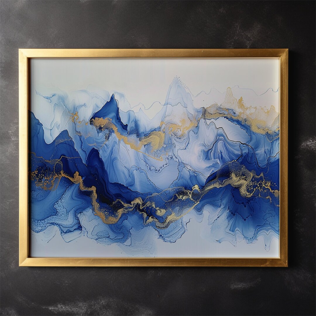 Marble Abstract Art Painting Marble Print Design Holiday Gift Idea Blue ...