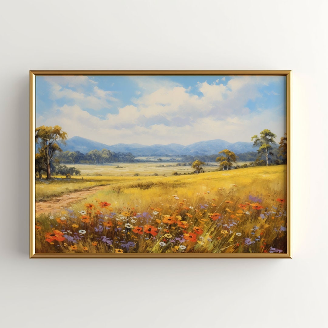 Wildflower Meadow Canvas Painting: Australian Spring Landscape Wall Art ...