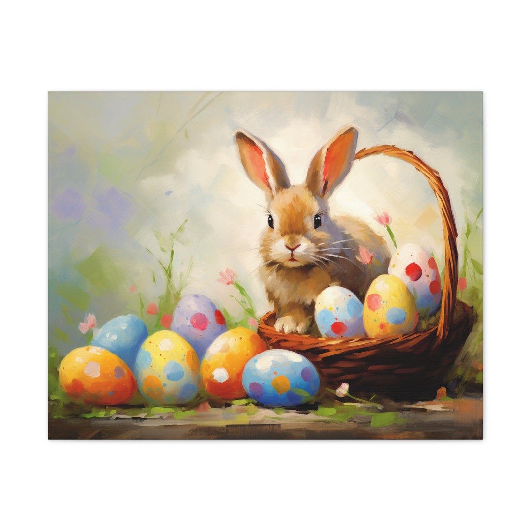 Easter Bunny Canvas Painting Easter Holiday Art Painting Easter Egg ...